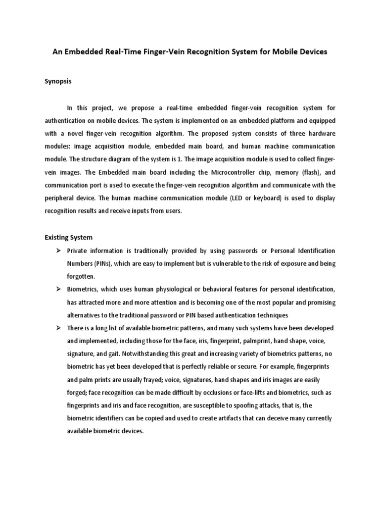 An Embedded Real Finger Vein | PDF | Biometrics | Embedded System
