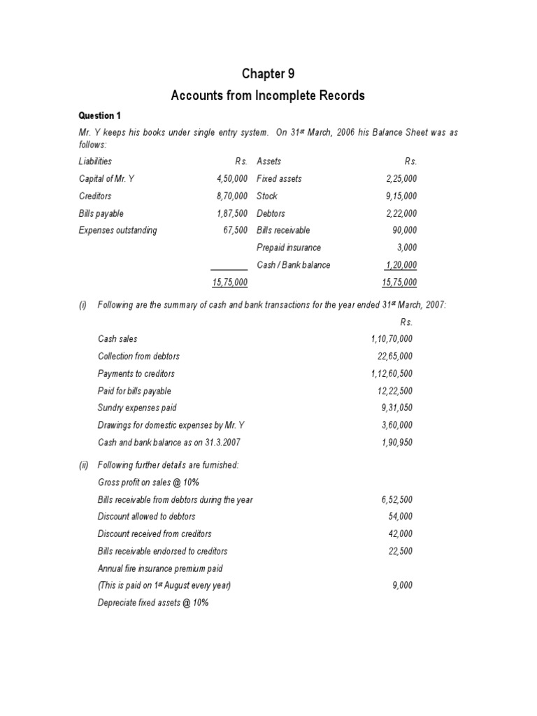 Incomplete Records Example | PDF | Debits And Credits | Expense