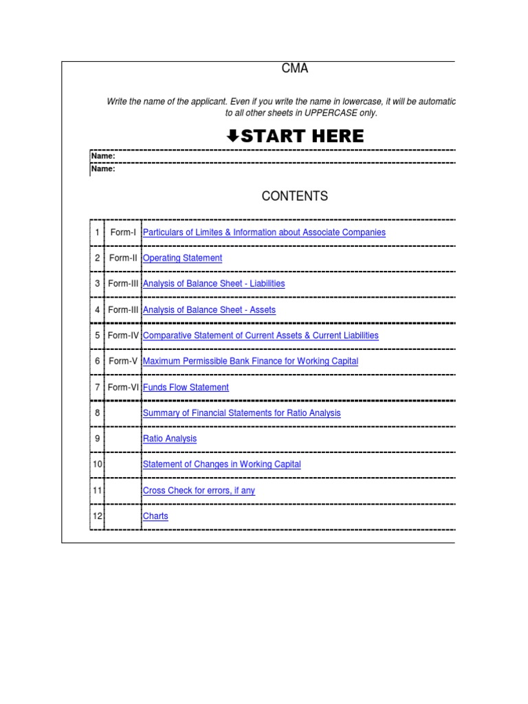 7 CMA Format | PDF | Balance Sheet | Working Capital