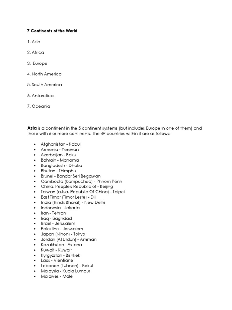 7 Continents of The World | PDF