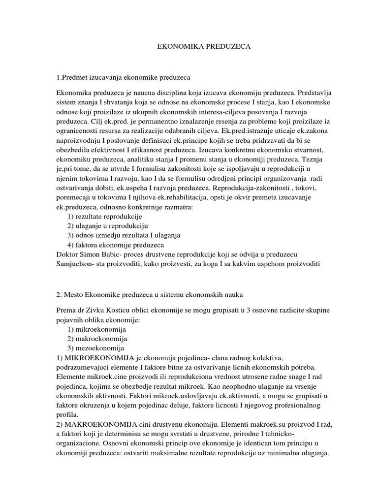 Ekonomika Preduzeca | PDF