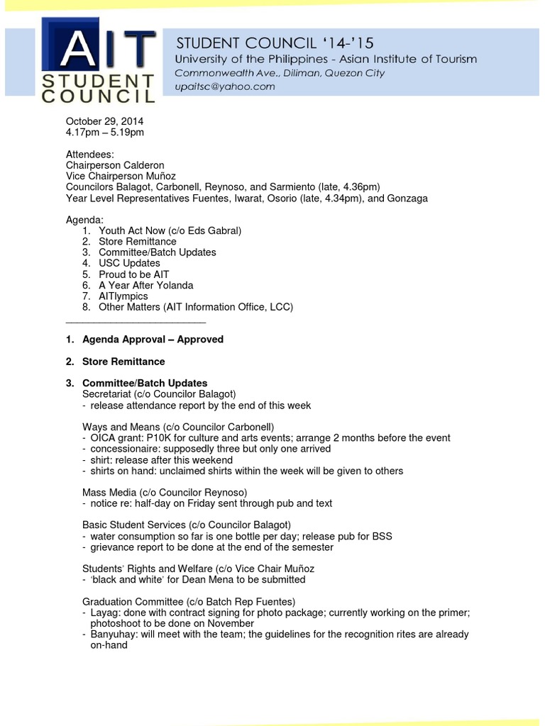 Agenda Approval - Approved 2. Store Remittance 3. Committee/Batch ...