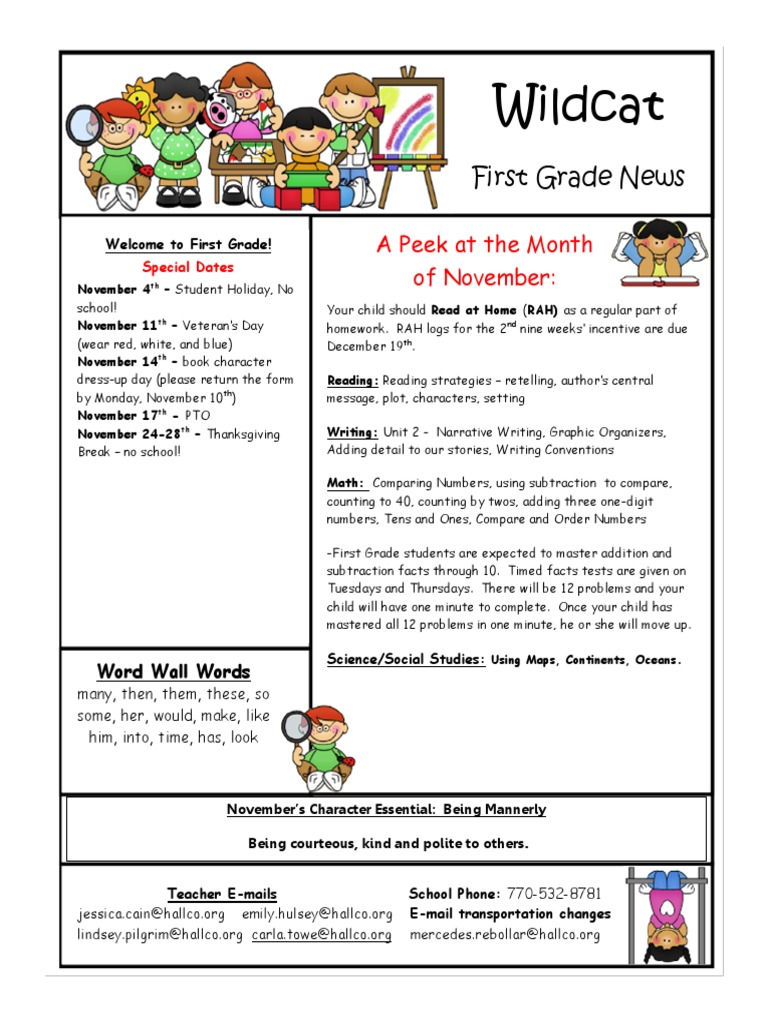 First Grade November Newsletter Update | PDF | Language Arts & Discipline