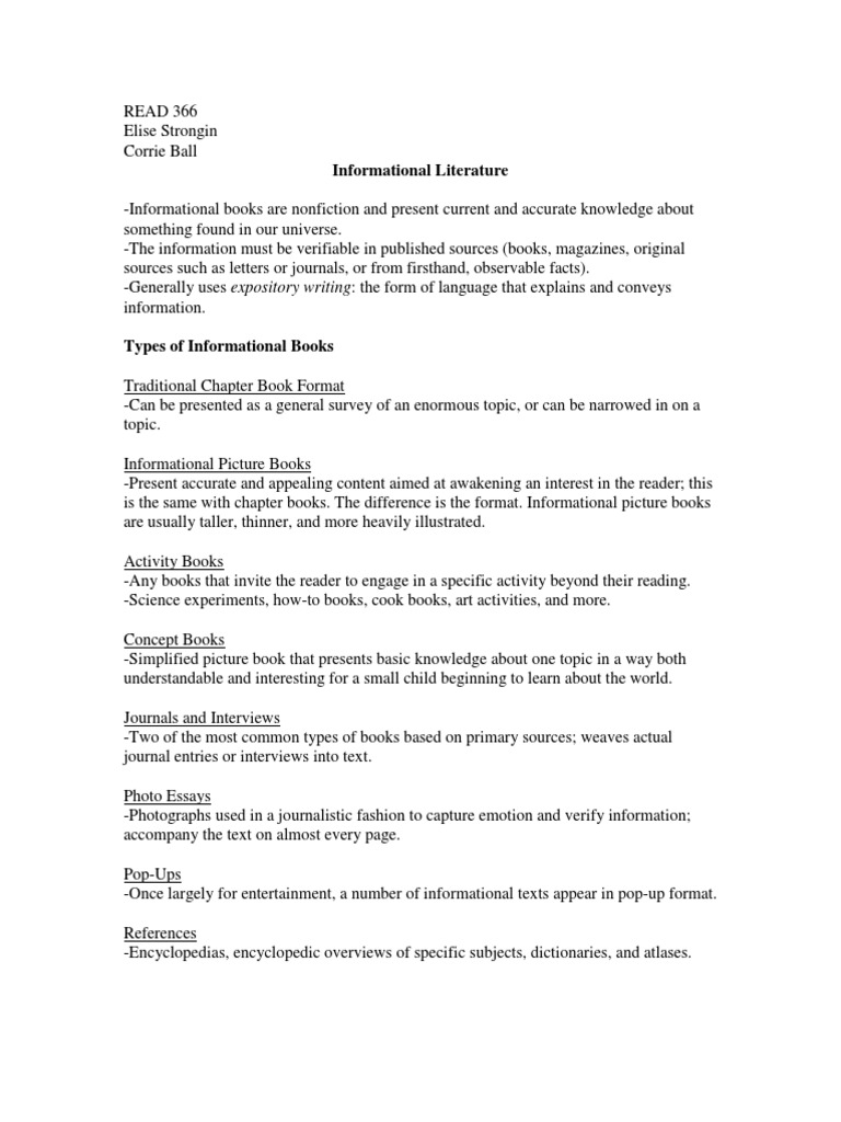 Types of Informational Books Explained | PDF | Writing | Publishing