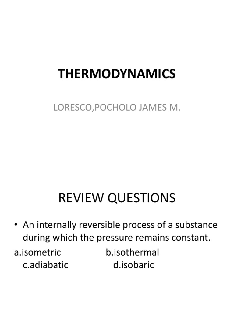 Thermodynamics Review Questions and Problems | PDF | Thermal Conduction ...
