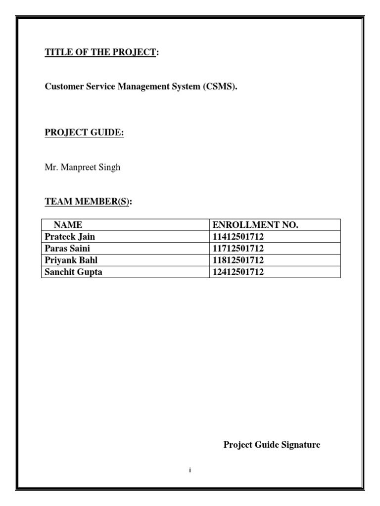 Title of The Project:: Mr. Manpreet Singh | PDF | Microsoft Access | Business Process