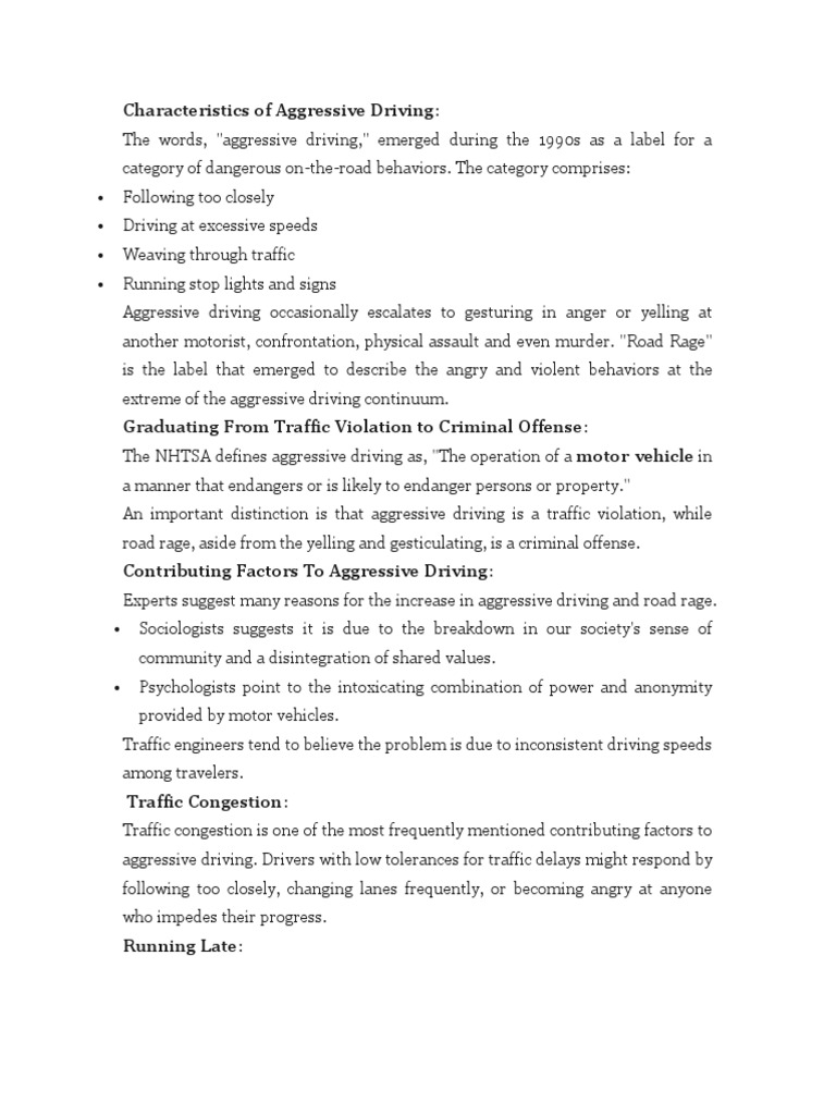 Characteristics of Aggressive Driving | PDF | Traffic | Anger
