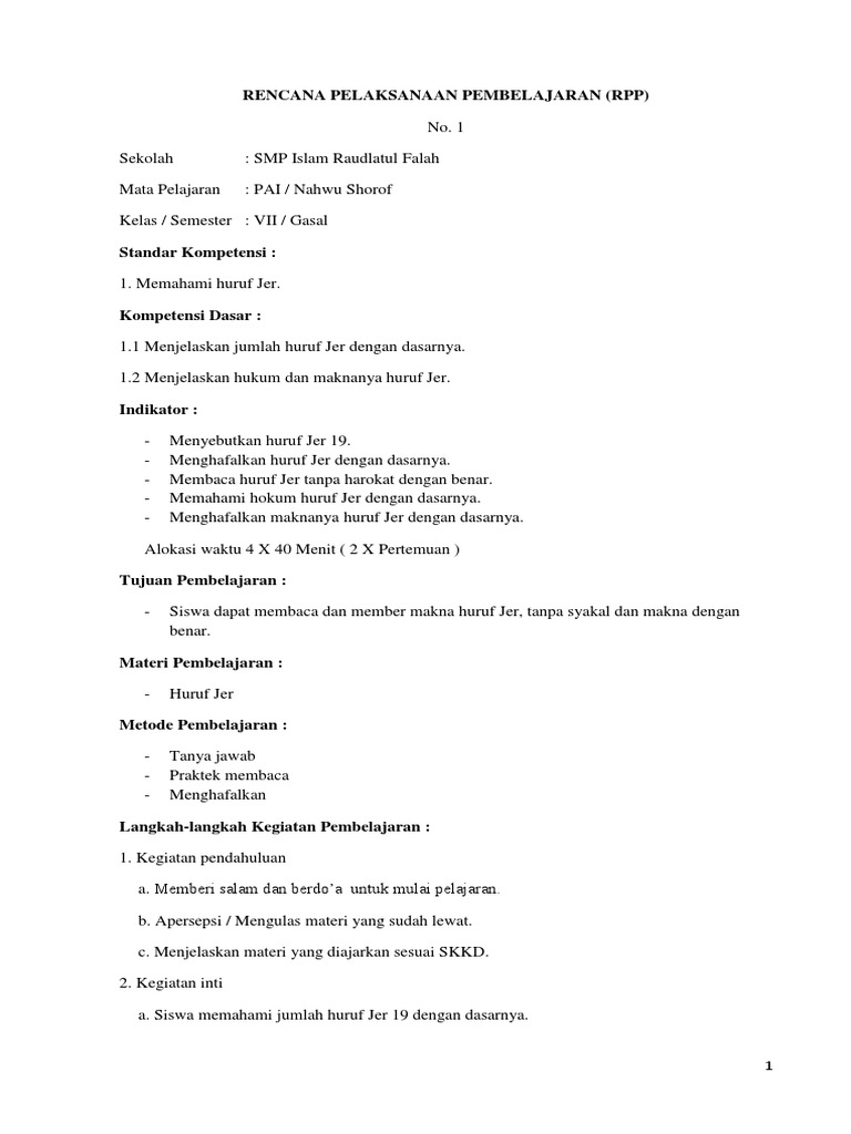 RPP Nahwu Shorof | PDF