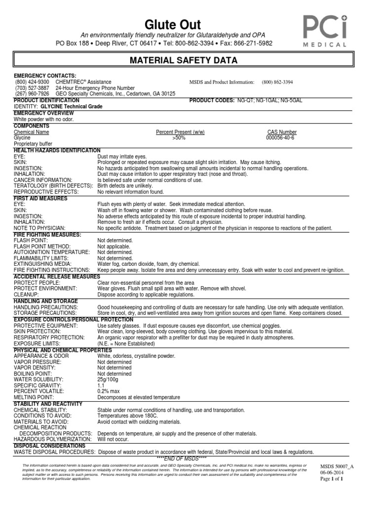 Glute Out 060614 MSDS | PDF | Hypothermia | Fires