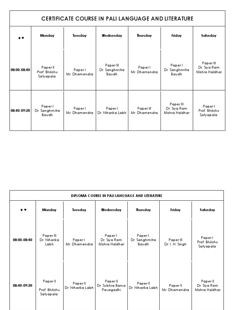 Pali Language Course Schedule | PDF | Social Science | Foreign Language ...