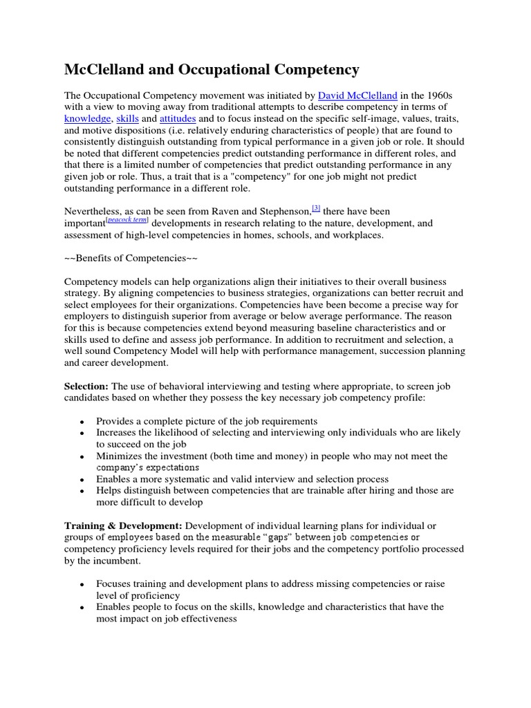 McClelland's Competency Framework Overview | PDF | Competence (Human ...