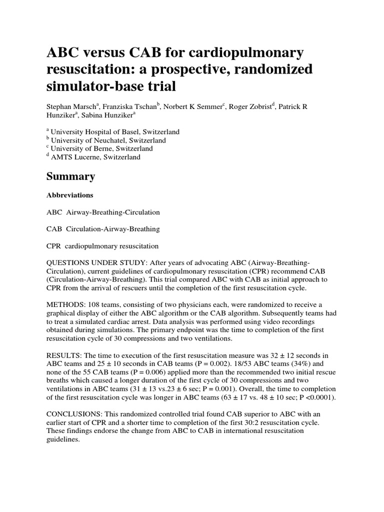 ABC Versus CAB For Cardiopulmonary Resuscitation | PDF ...