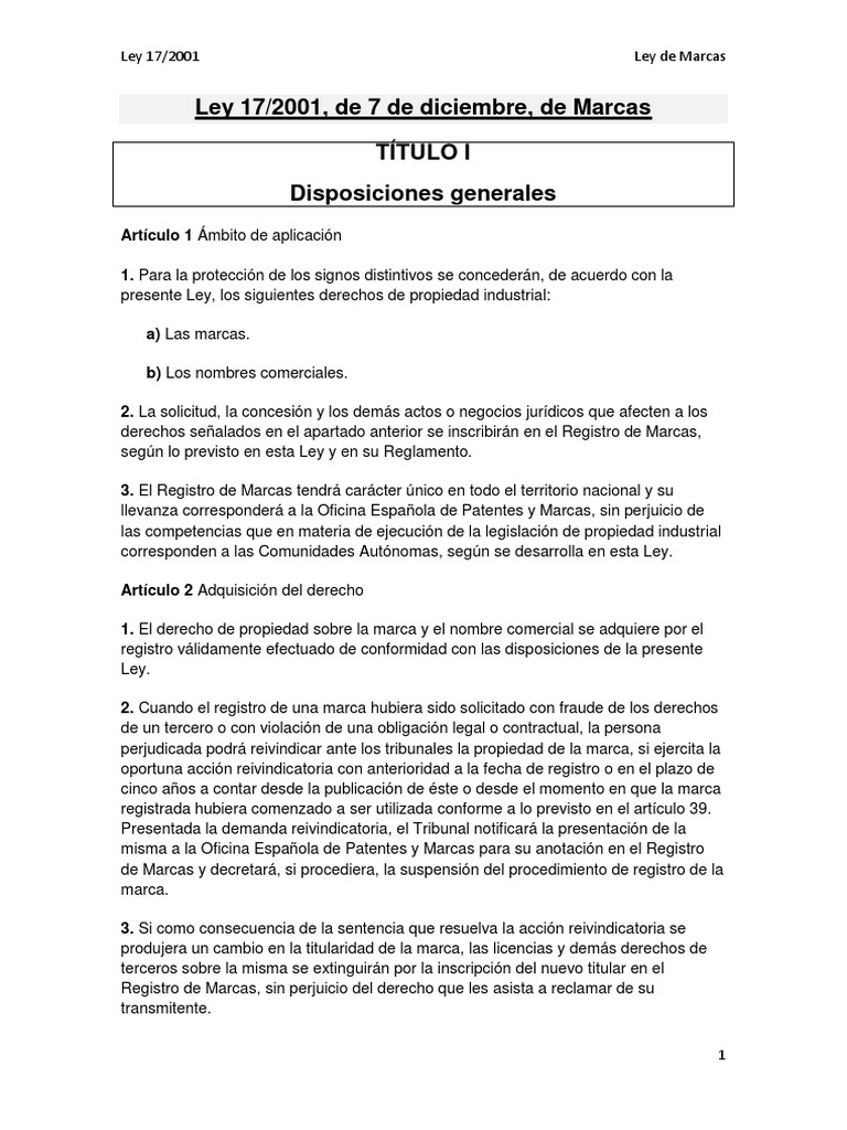 Ley 17-2001 Marcas | PDF | Marca comercial | Patentar
