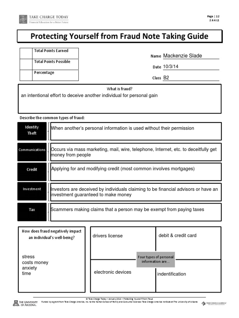 Protecting Yourself From Fraud Note Taking Guide | PDF | Credit Card ...