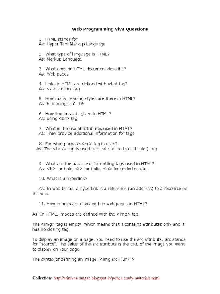 Web Viva Questions & Answers | PDF | Cascading Style Sheets | Html Element