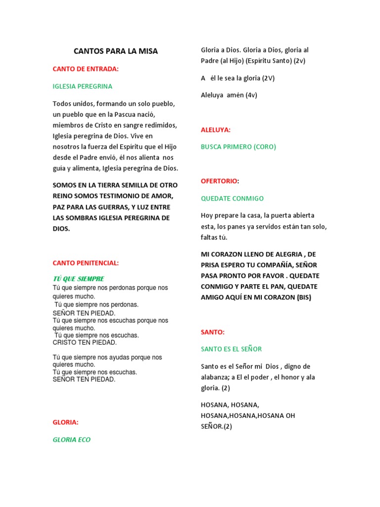 Cantos para la Misa Católica | PDF | Misa (liturgia) | eucaristía