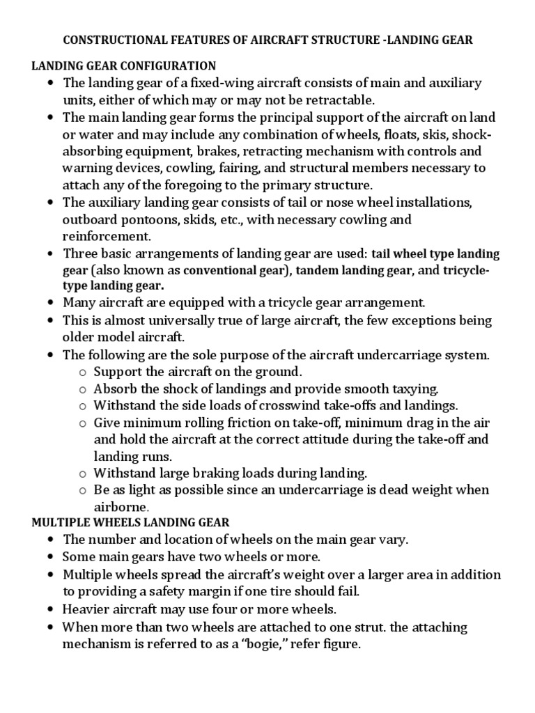 Aircraft Landing Gear Configurations | PDF | Landing Gear | Fixed Wing ...