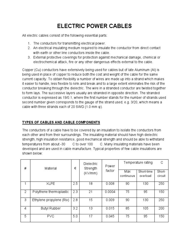 Electric Power Cables1 PDF | Insulator (Electricity) | Capacitor