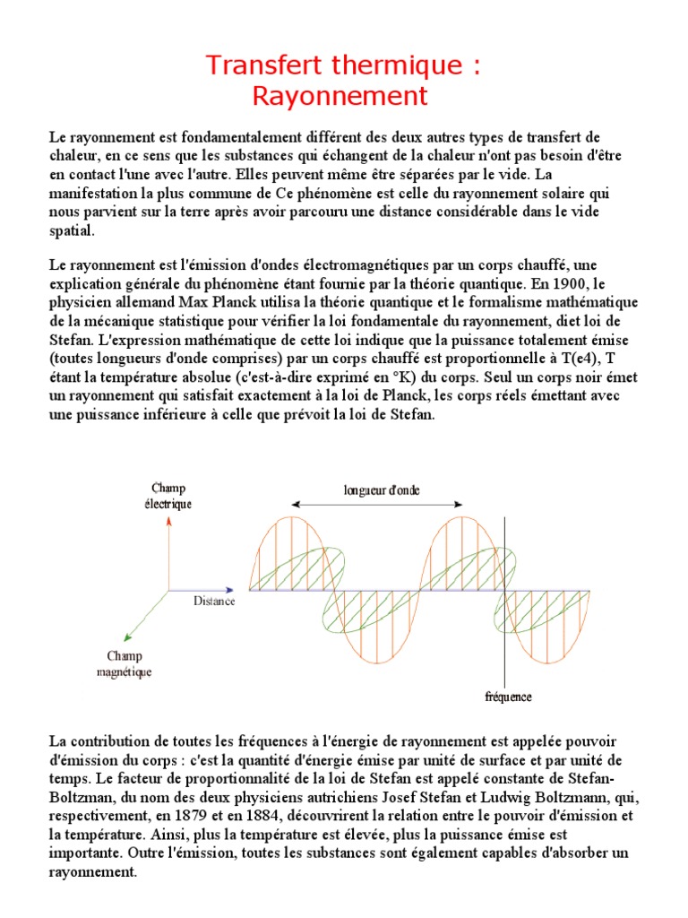 Transfert de chaleur par rayonnement | PDF | Transfert thermique ...