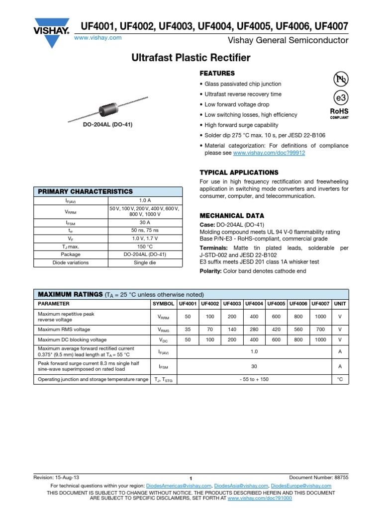 UF4001, UF4002, UF4003, UF4004, UF4005, UF4006, UF4007: Vishay General ...