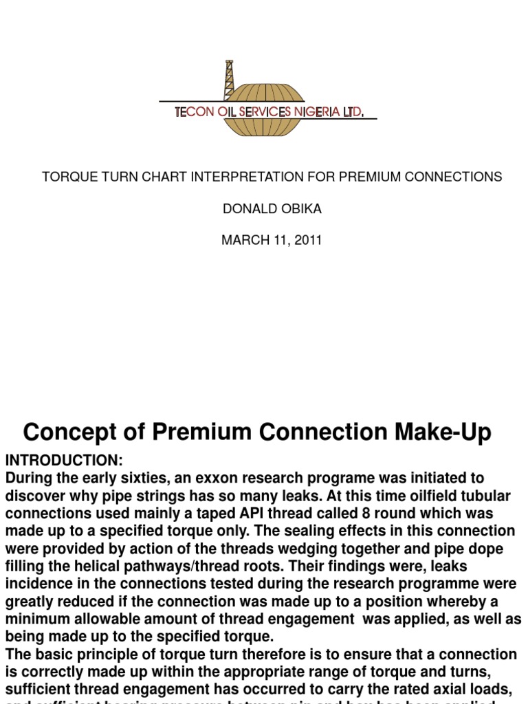 Torque Turn Chart for Premium Connections | PDF | Torque | Rotation