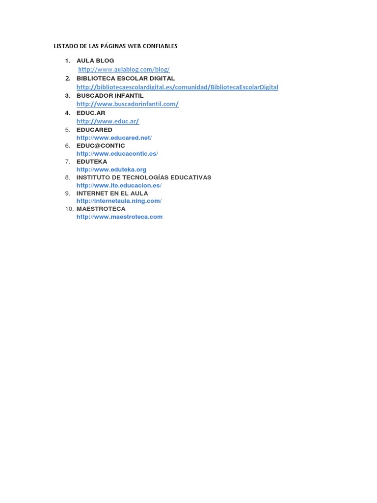 Listado de Las Páginas Web Confiables | PDF