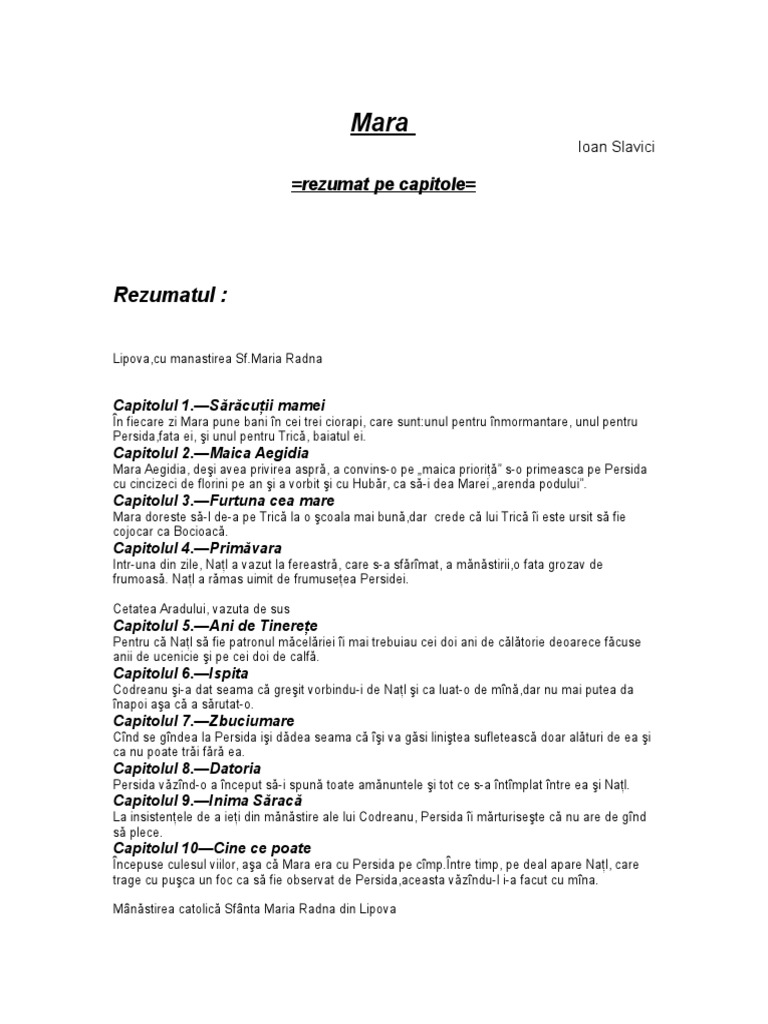 Mara-Rezumat Pe Capitole | PDF
