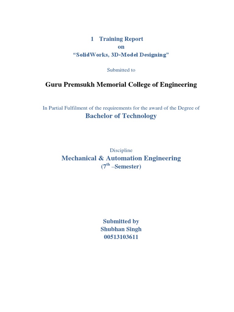 SolidWorks 3D Modeling Training Report | PDF | Computer Aided Design ...