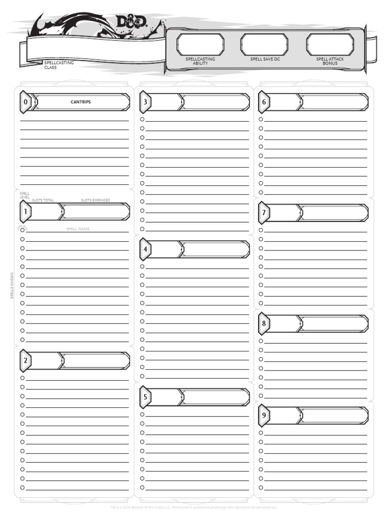Dnd Spellcasting Sheet Form Fillable - Printable Forms Free Online