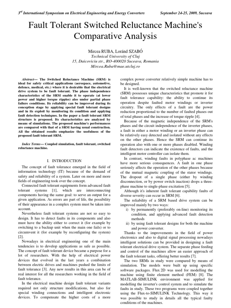 Fault Tolerant Switched Reluctance Machines Comparative Analysis Pdf Fault Tolerance