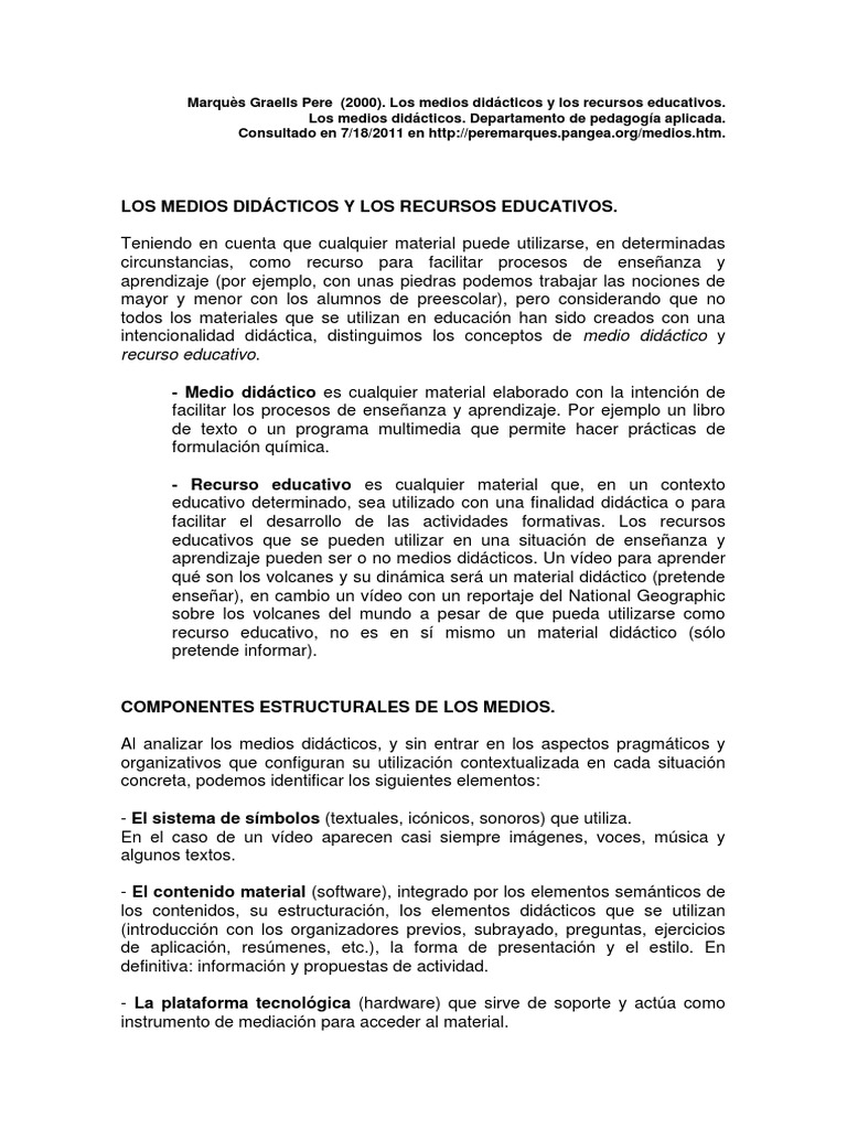 Medios Didacticos Recursos Educativos | PDF | Imagen | Aprendizaje