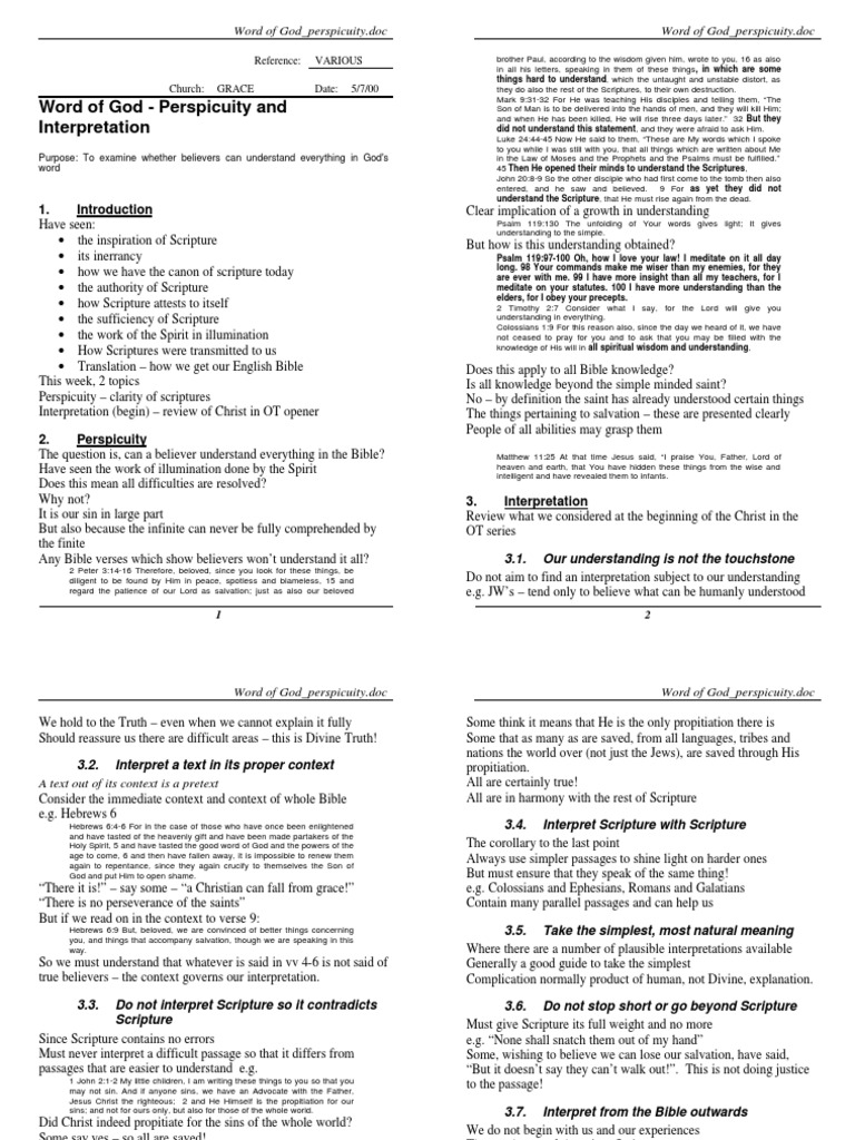 Word of God - Perspicuity and | PDF | Bible | Salvation