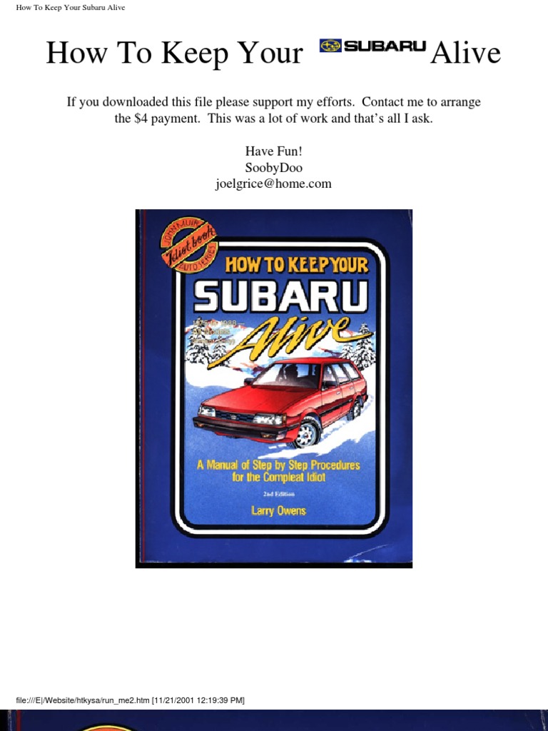 How To Keep Your Subaru Alive | PDF | Distributor | Fuel Injection