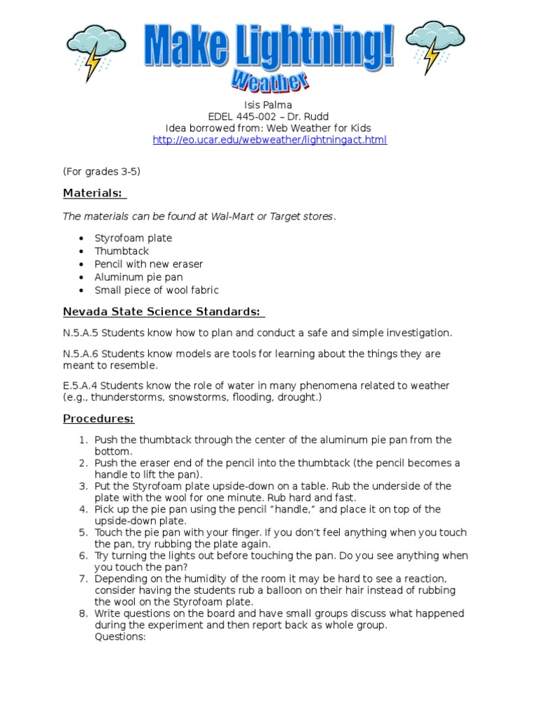 Lesson Plan - Lightning | PDF | Lightning | Electric Charge