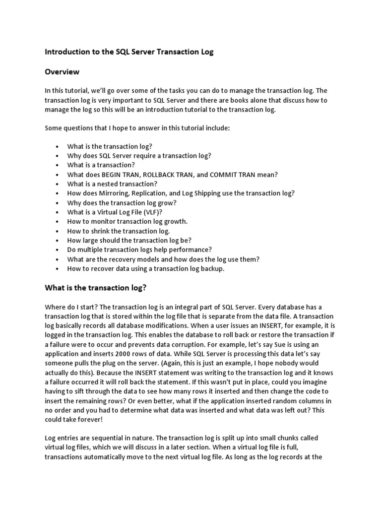 TUT - SQL Server Transaction Logs | PDF | Database Transaction ...