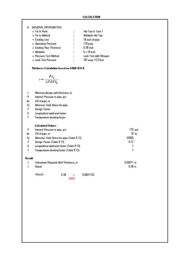 HOT TAP Calculation Thickness | PDF | Pounds Per Square Inch | Pipe ...