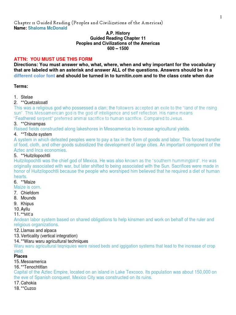 Guided Reading Chapter 11 | PDF | Aztec | Maya Civilization