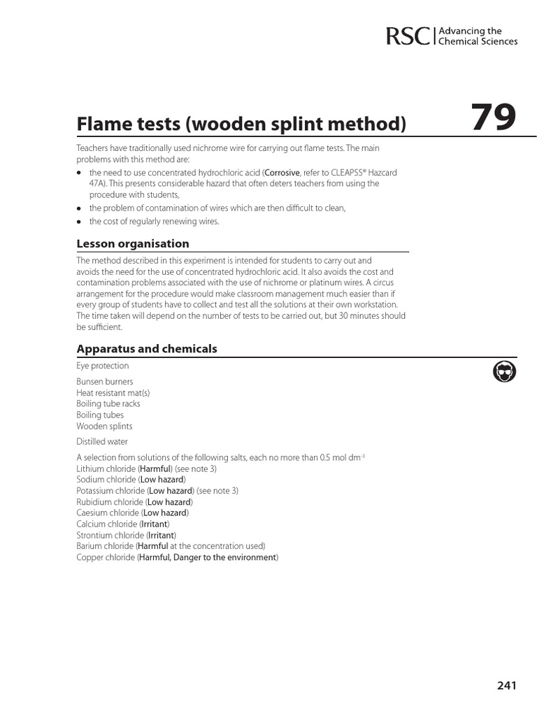Cfns Experiment 79 - Flame Tests (Wooden Splint Method) - 2 | PDF ...