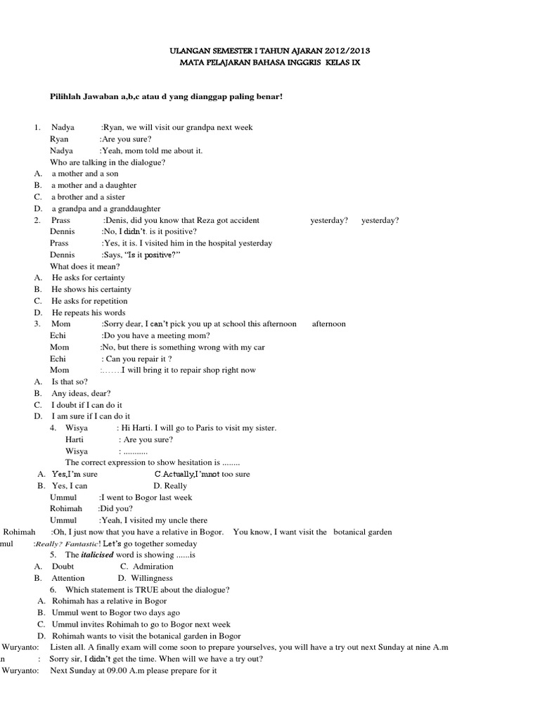 Ulangan Semester I Tahun Ajaran 2012 Mid | PDF | Tiger | Petal