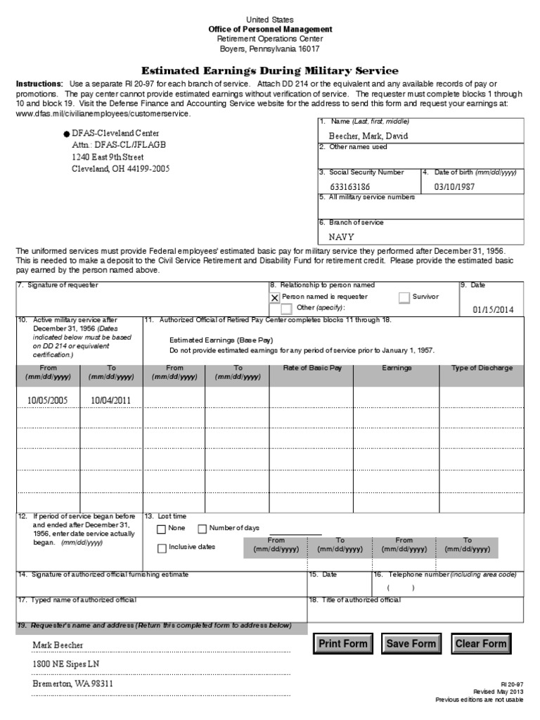 RI20-97 Estimated Military Earnings | PDF