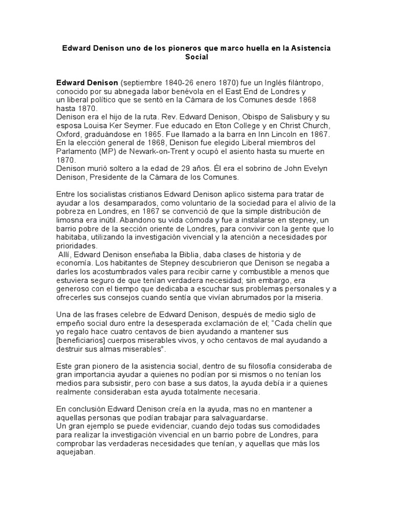 Edward Denison: Pionero en Asistencia Social | PDF | Pobreza | Pobreza ...