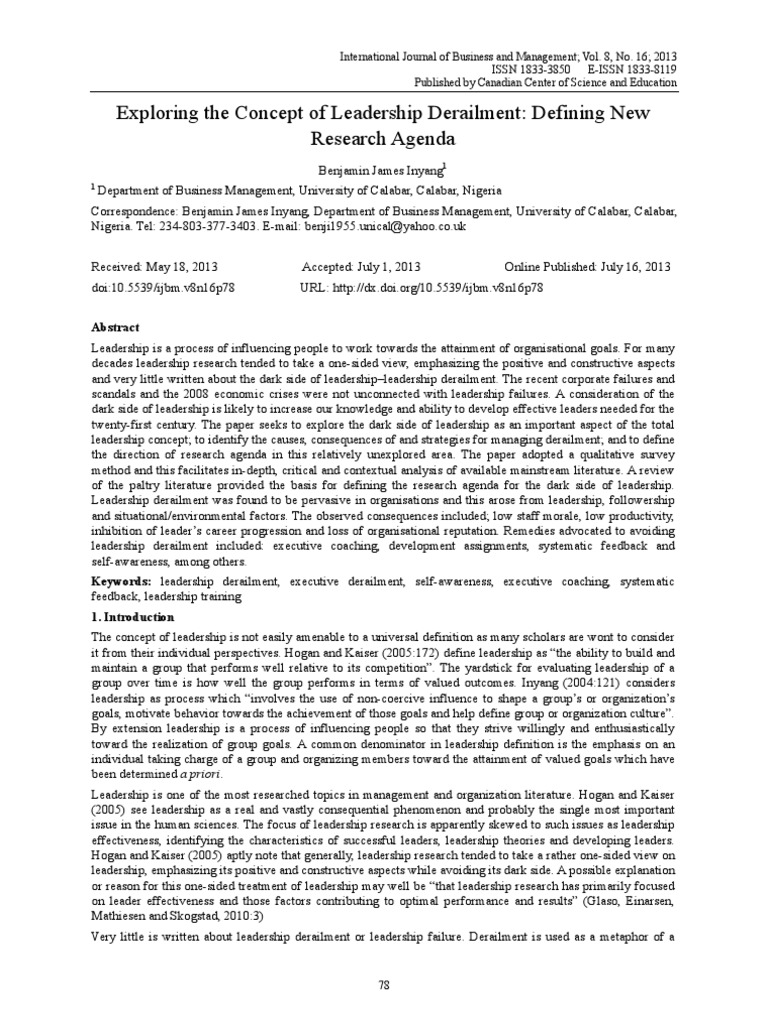 Exploring The Concepts of Leadership Derailment | Download Free PDF | Leadership | Strategic ...