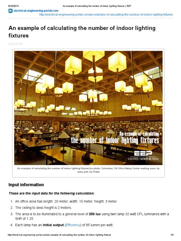 Indoor Lighting Fixture Calculation Guide | PDF | Lighting | Components