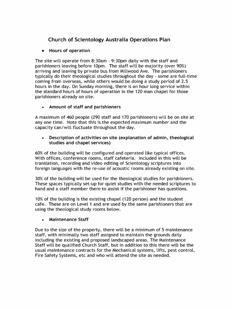 Scientology North Sydney Advanced Org Operations Plan | PDF | Bus | Parking