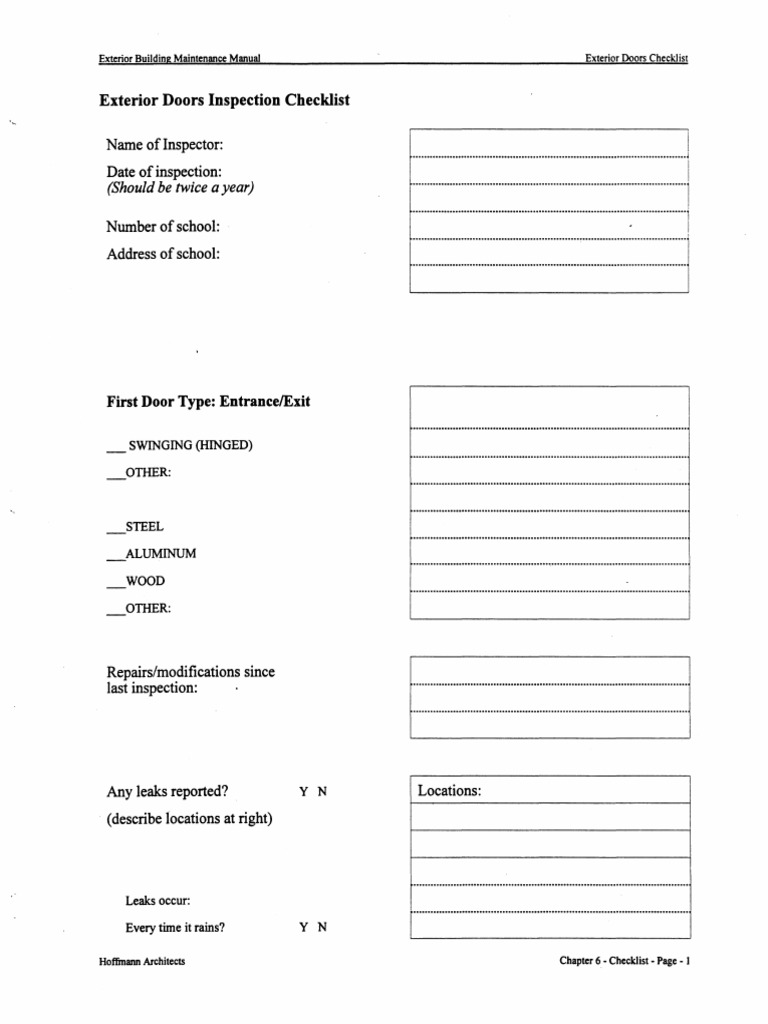 5 Exterior Doors Inspection Checklist | PDF | Door | Building Engineering