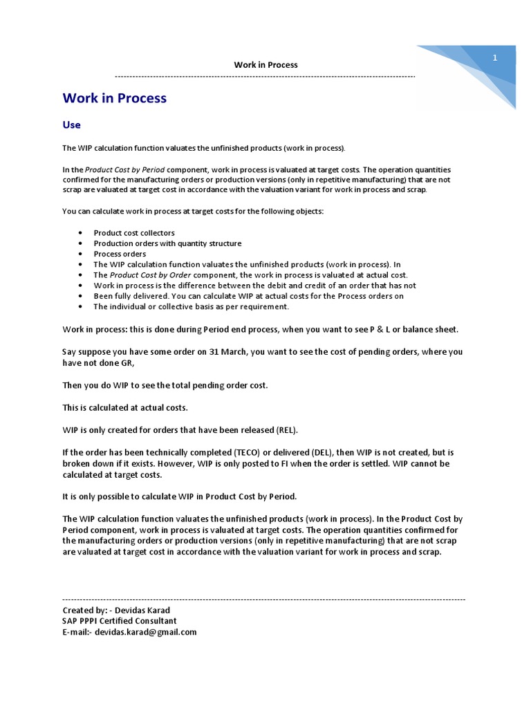 Wip Calculation | Scrap | Economics