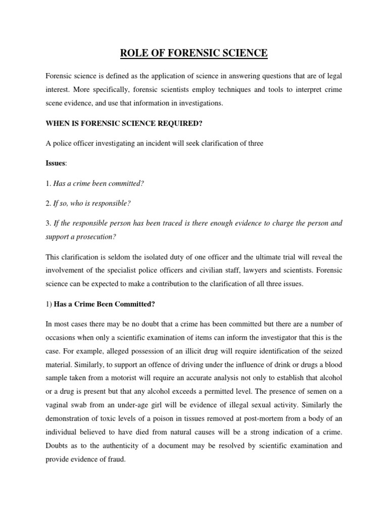 Notes On Role of Forensic Science | PDF | Forensic Science | Crime Scene