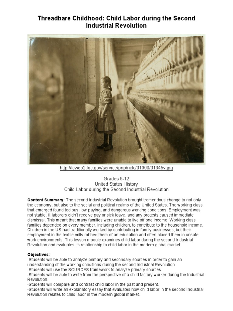 Child Labor During The Second Industrial Revolution Lesson Module Final ...