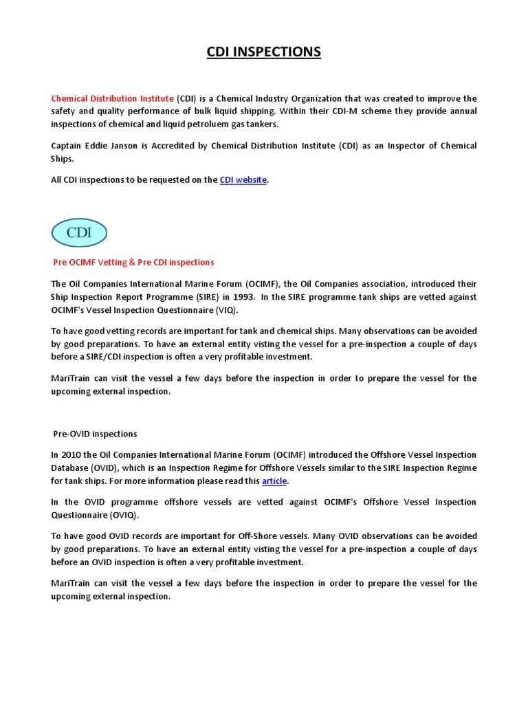 Cdi Inspections | Shipping | Water Transport