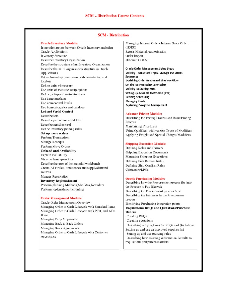 Oracle SCM Distribution Syllabus | PDF | Inventory | Procurement